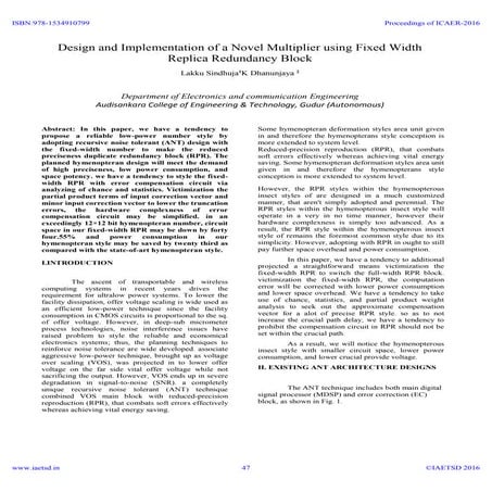Iaetsd design and implementation of a novel multiplier using fixed width replica redundancy | PDF