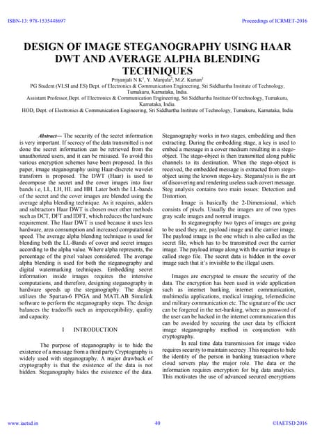 Iaetsd Design Of Image Steganography Using Haar Dwt Pdf