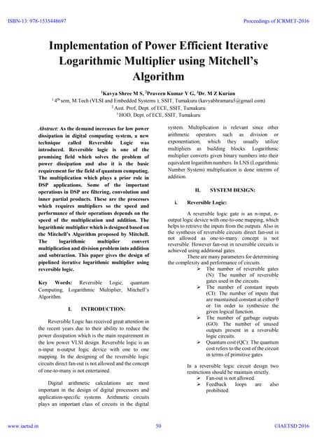 Iaetsd implementation of power efficient iterative logarithmic ... Iaetsd implementation of power efficient iterative logarithmic ...