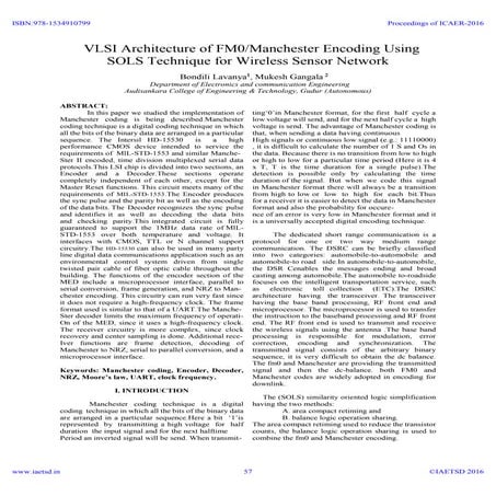 Iaetsd Vlsi Architecture Of Fm0 Manchester Encoding Using Sols Technique For Wireless Pdf
