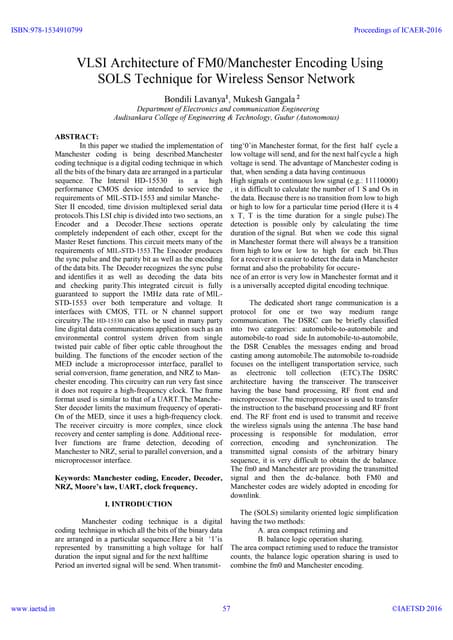 Fully reused vlsi architecture of fm0 manchester encoding using sols technique for dsrc ...
