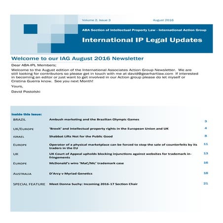 ABA IPL IAG Newsletter - Volume 2 Issue 3 | PDF