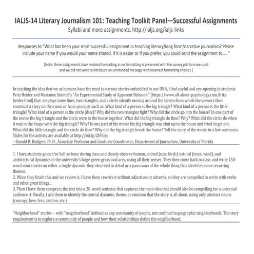 IALJS-14 Literary Journalism 101: Teaching Toolkit Panel—Successful ...