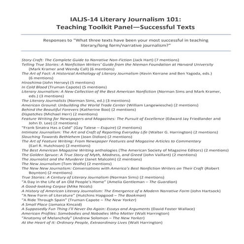 IALJS-14 Literary Journalism 101: Teaching Toolkit Panel—Successful ...