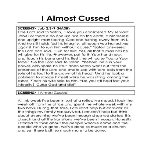 I Almost Cussed | DOCX | Christianity | Religion & Spirituality