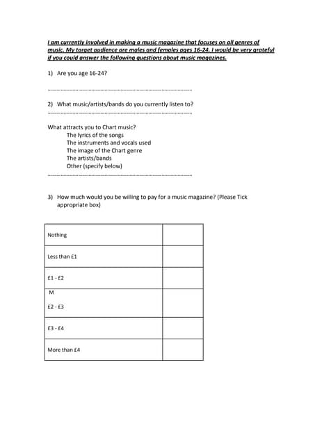 Pop magazine questionnaire | PDF