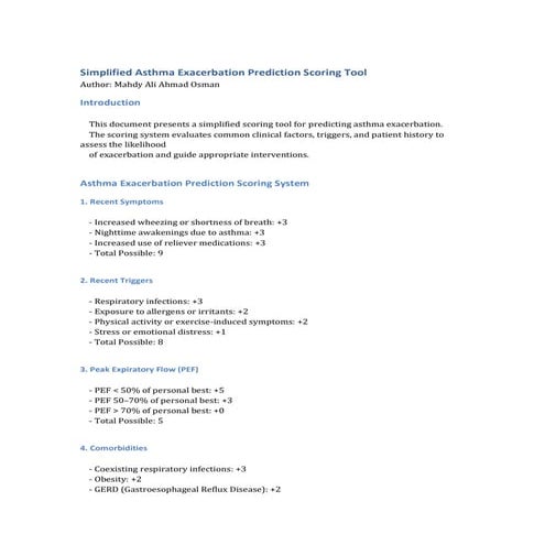 Simplified Asthma Exacerbation Prediction Scoring_Tool | PDF