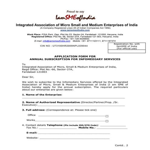 IamSMEofIndia membership application form | PDF
