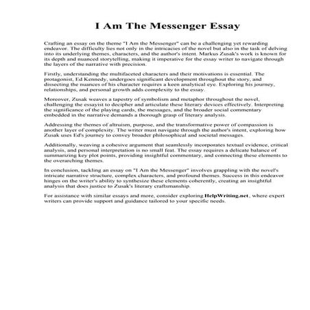 I Am The Messenger Essay. Benedictine College | PDF