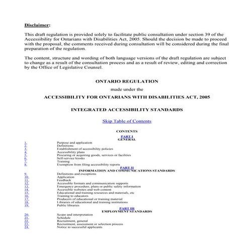 Ontario Integrated Accessibility Standard - DRAFT - February 1, 2011 | PDF