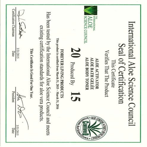 IASC Products Certificates_Forever Living Products 2016 | PDF