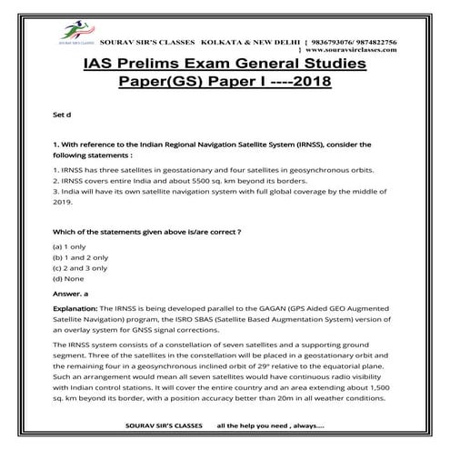 Ias csat paper 1 full solve 2018 SOURAV SIR'S CLASSES 9836793076 | PDF