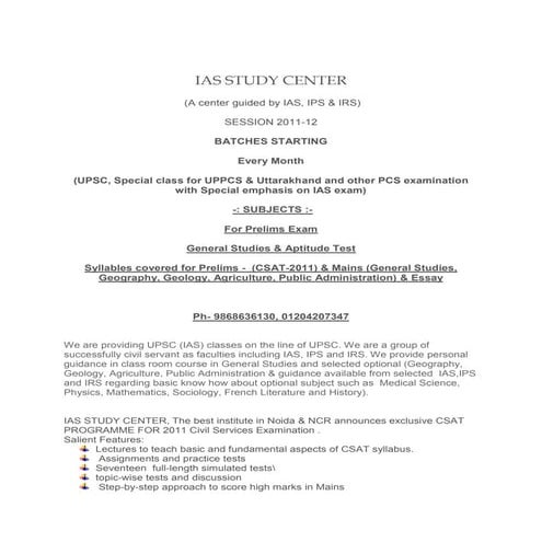 IAS STUDY CENTER, Noida | PDF
