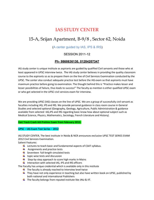 IAS STUDY CENTER, Noida | PDF