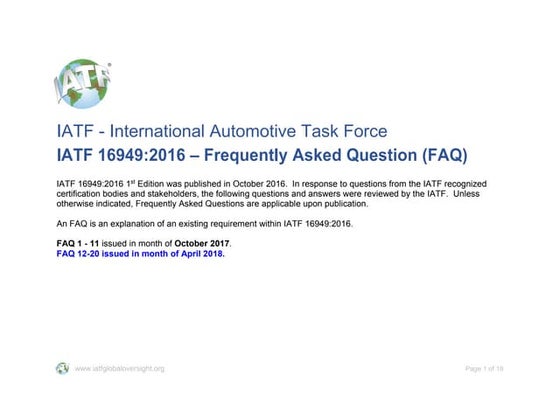 List of mandatory IATF 16949 documents | PDF