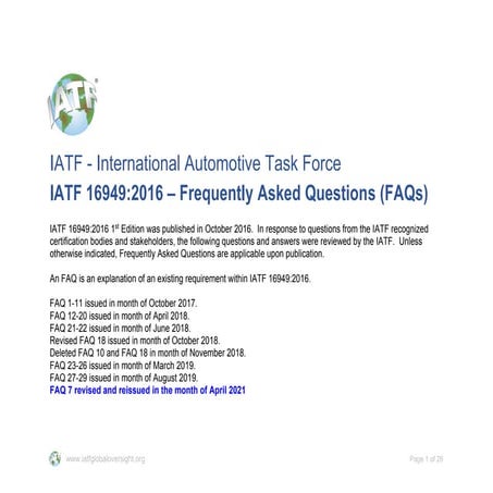 List of mandatory IATF 16949 documents | PDF