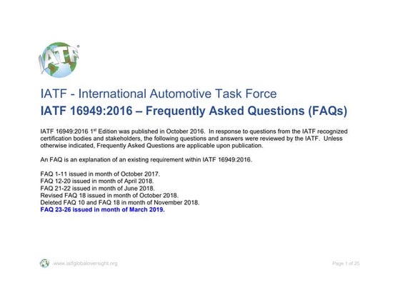 List of mandatory IATF 16949 documents | PDF
