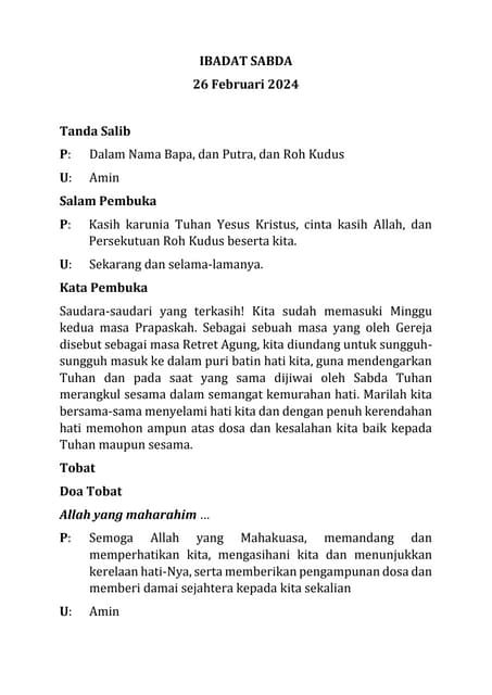 Contoh Doa Umat dalam Liturgi Katolik Roma (2) | PDF