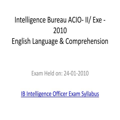 IB Assistant Central Intelligence Officer (acio) Previous Year Question ...