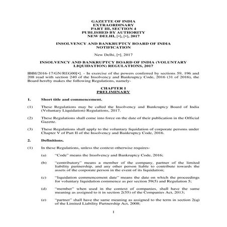 Ibbi (voluntary liquidation) regulations 2017 | PDF