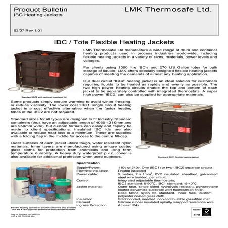 IBC1 IBC Heater Jacket Frost Protect Heated IBC Jackets - Spec Sheet | PDF