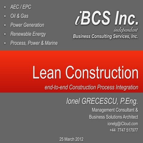 Lean Construction – Construction Process Integration framework, London ...