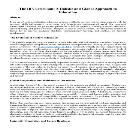 The IB Curriculum: A Holistic and Global Approach to Education | PDF