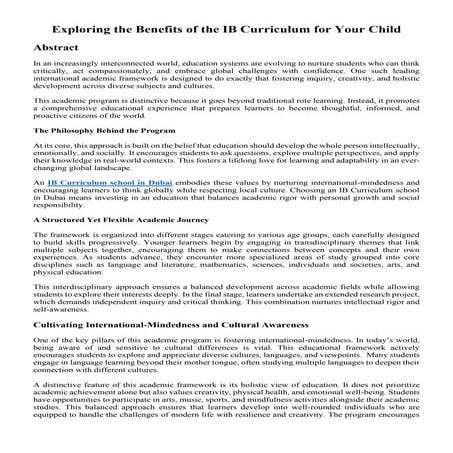 Exploring the Benefits of the IB Curriculum for Your Child | PDF
