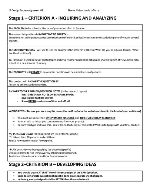 Ib design cycle journal outline | PDF