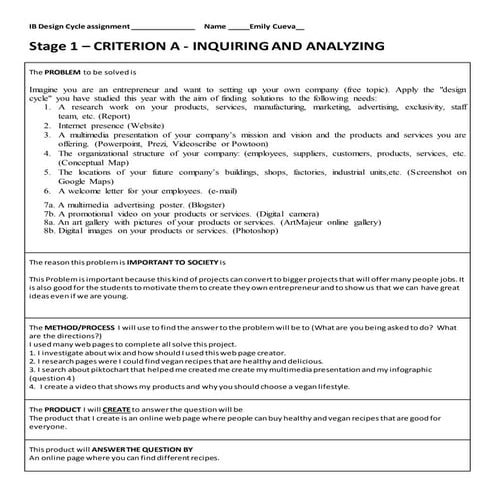 Ib design cycle journal outline | PDF