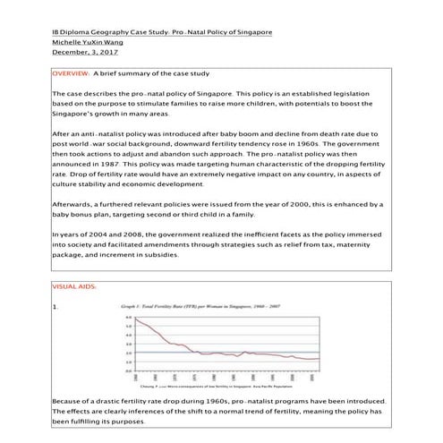 IB Diploma Geography Case Study Pro-Natal Policy Of Singapore | PDF