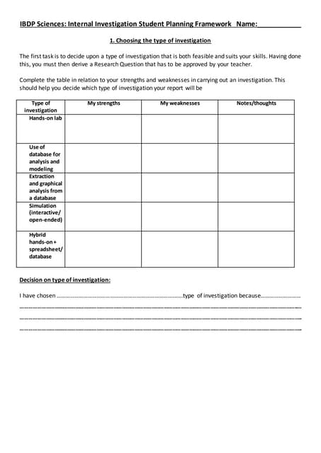 IGCSE planning an investigation student booklet | DOC