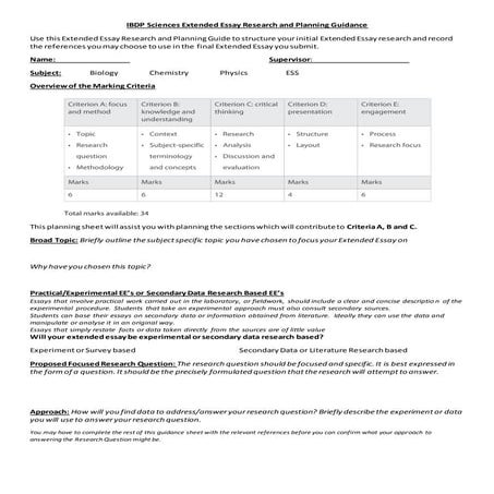 IBDP Sciences Extended Essay Research and Planning Guidance | DOCX