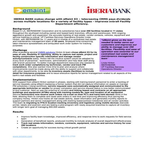 Iberia Bank Utilizes eMaint X3 | PDF