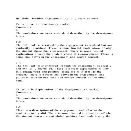 IB Global Politics Engagement Activity Mark Scheme Criterion | PDF ...
