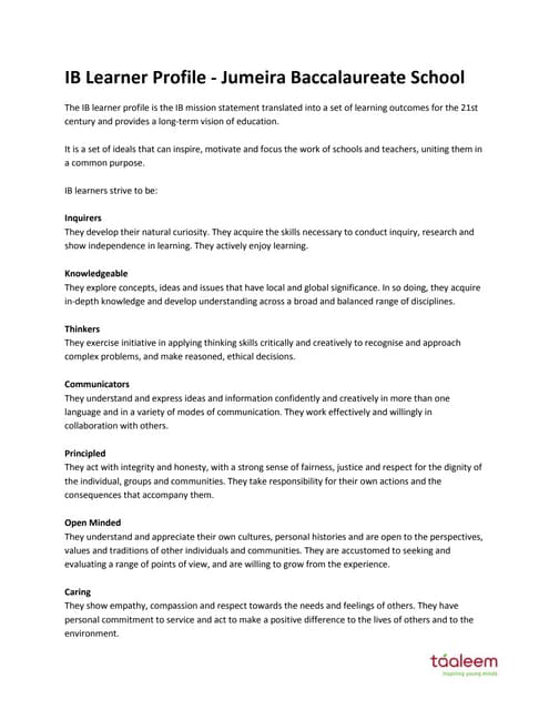 Ib learner profile | PPTX | Educational Assessment | Education