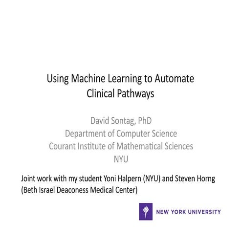 Using Machine Learning to Automate Clinical Pathways | PDF