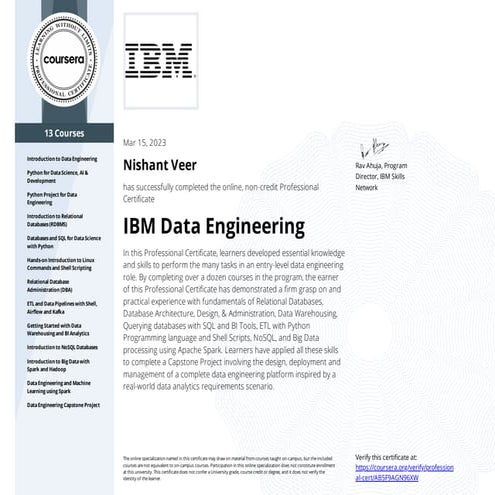 IBM Data Engineering certification passed | PDF | Databases | Computer Software and Applications