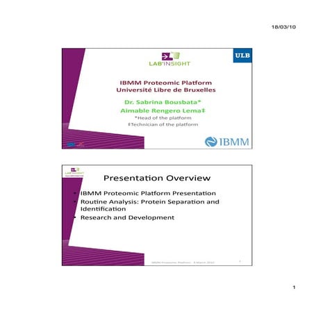 IBMM Proteomic Platform - ULB - Lab'InSight Proteomics | PDF