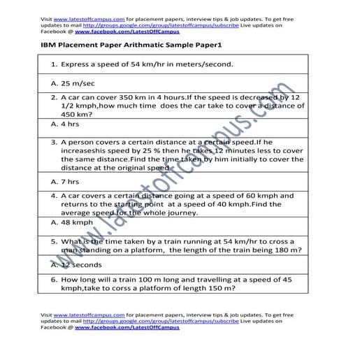Ibm placement paper arithmatic sample paper1 | PDF