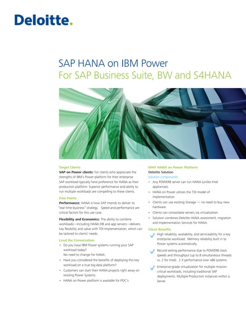 Ibm Sap Hana On Ibm Power Pdf Cloud Computing Internet