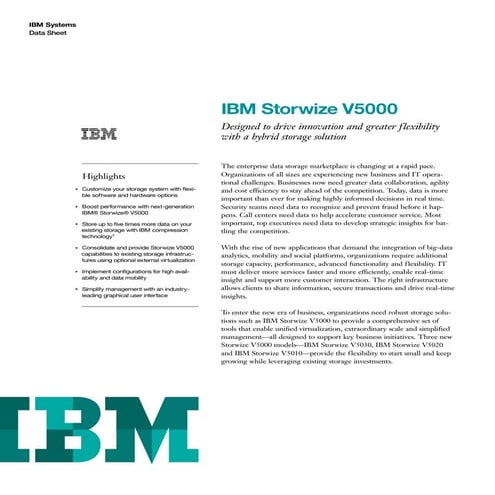 IBM v5000s datasheet | PDF | Data Storage and Warehousing | Computing