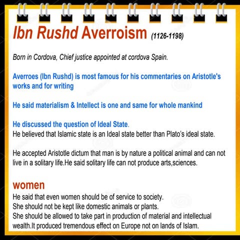 Ibn Rushd Averroism (12th century Spanish Muslim Philosopher) | PPT