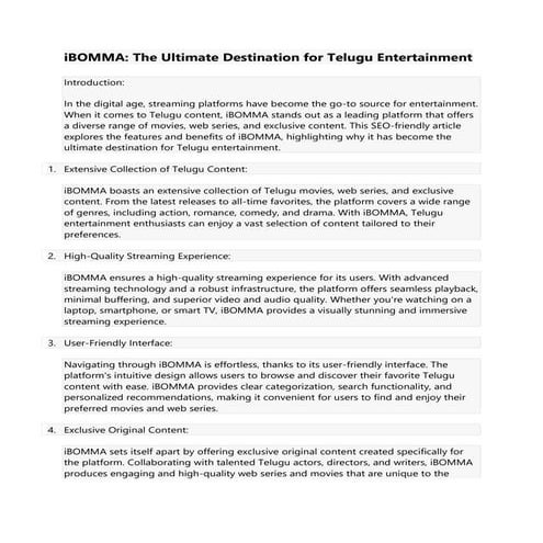 iBOMMA: The Ultimate Destination for Telugu Entertainment | DOCX