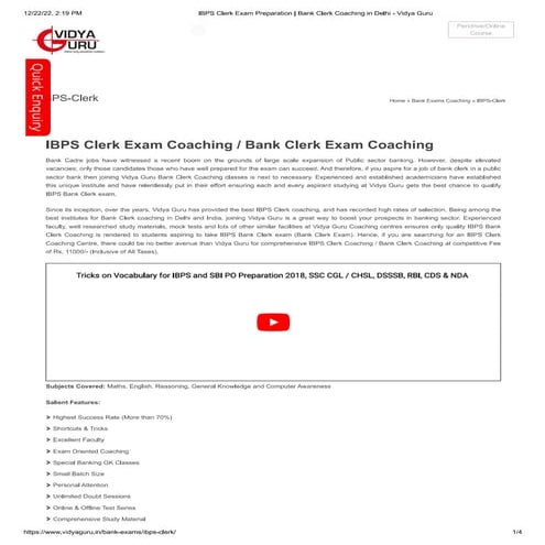 Coaching for the IBPS Cleark Exam and Bank Clerk Exam | PDF