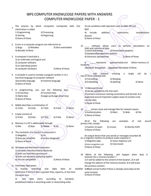 Computers basic mcq questions 3 | PDF