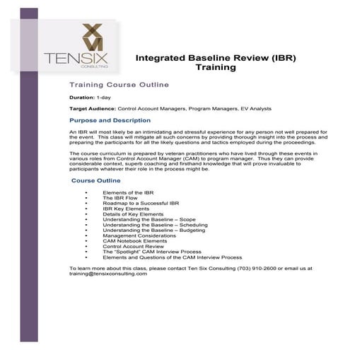 Integrated Baseline Review (IBR) Training | PDF