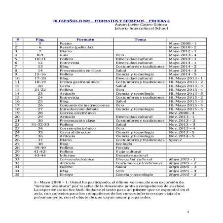 IB Spanish B SL - Ejemplos Prueba 2 | DOCX
