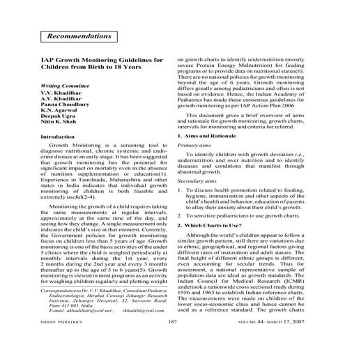 IAP Growth Monitoring Guidelines for Children from Birth to 18 Years | PDF