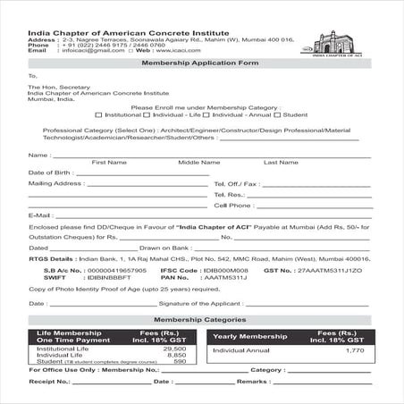 Ic aci memebership form | PDF